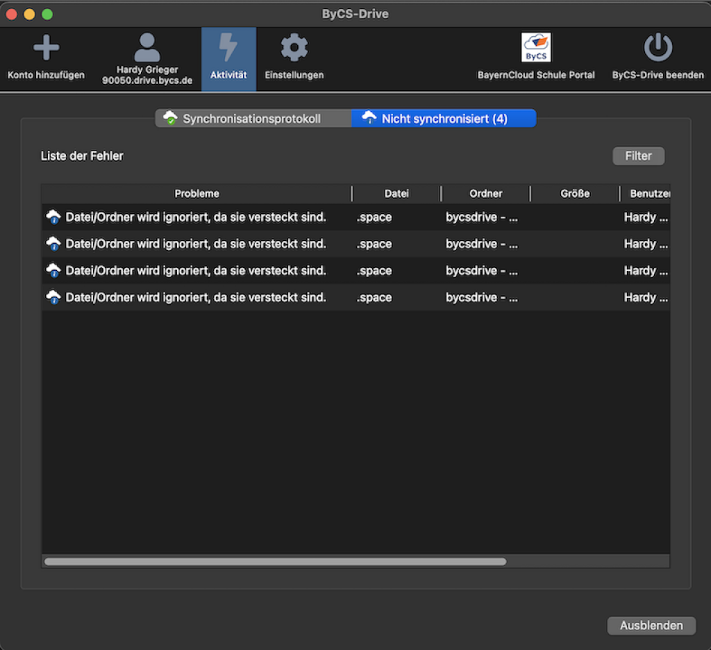 ByCS | Synchronisierungsaktivität überprüfen (Desktop-Client)