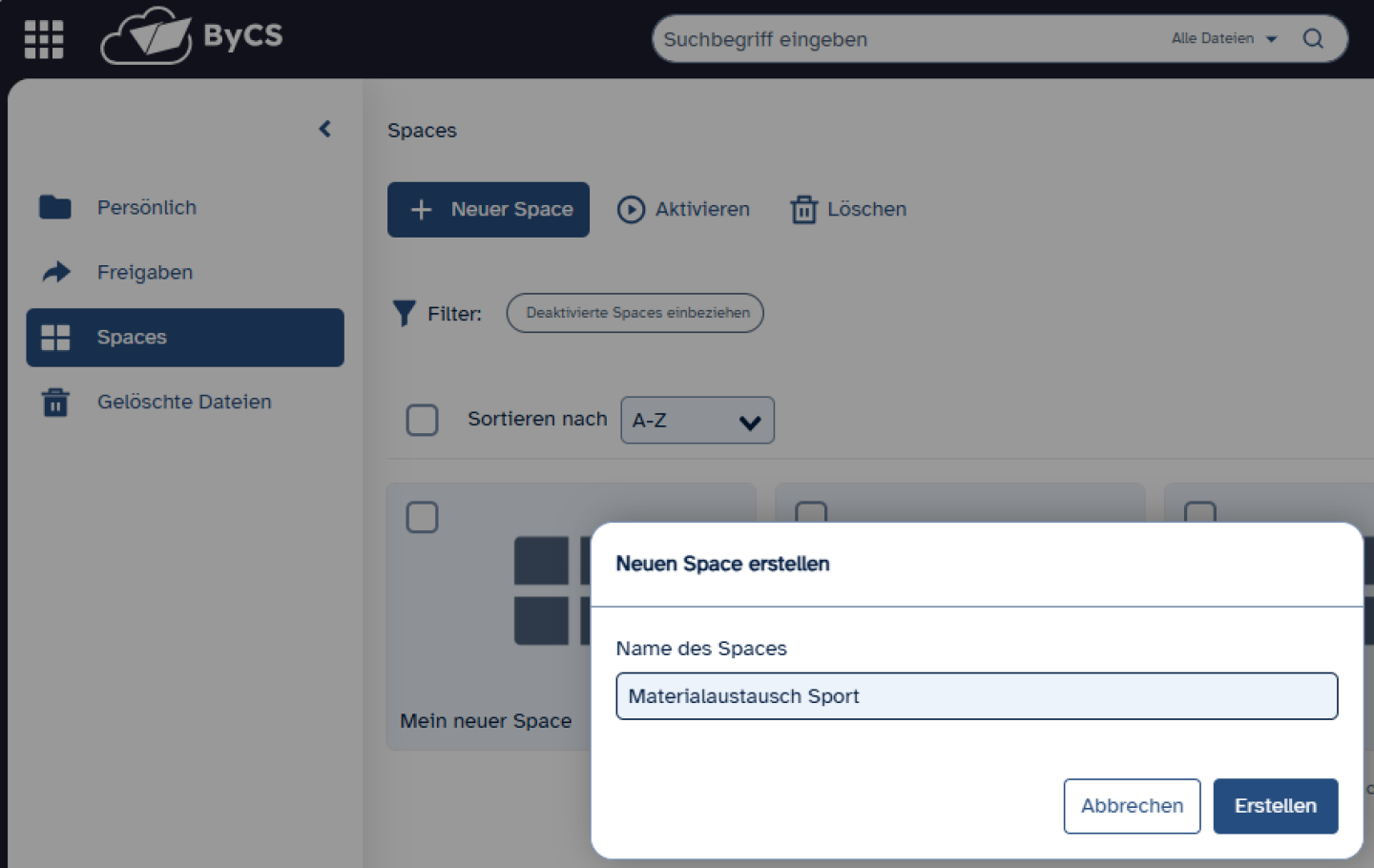 ByCS | Spaces anlegen (Web-Client)
