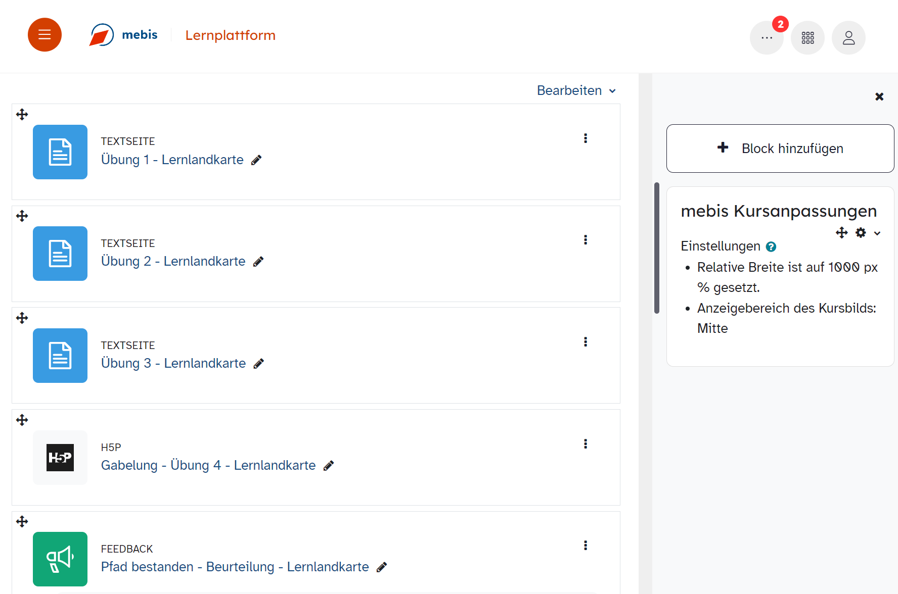 ByCS | Blöcke - mebis Kursanpassungen anzeigen