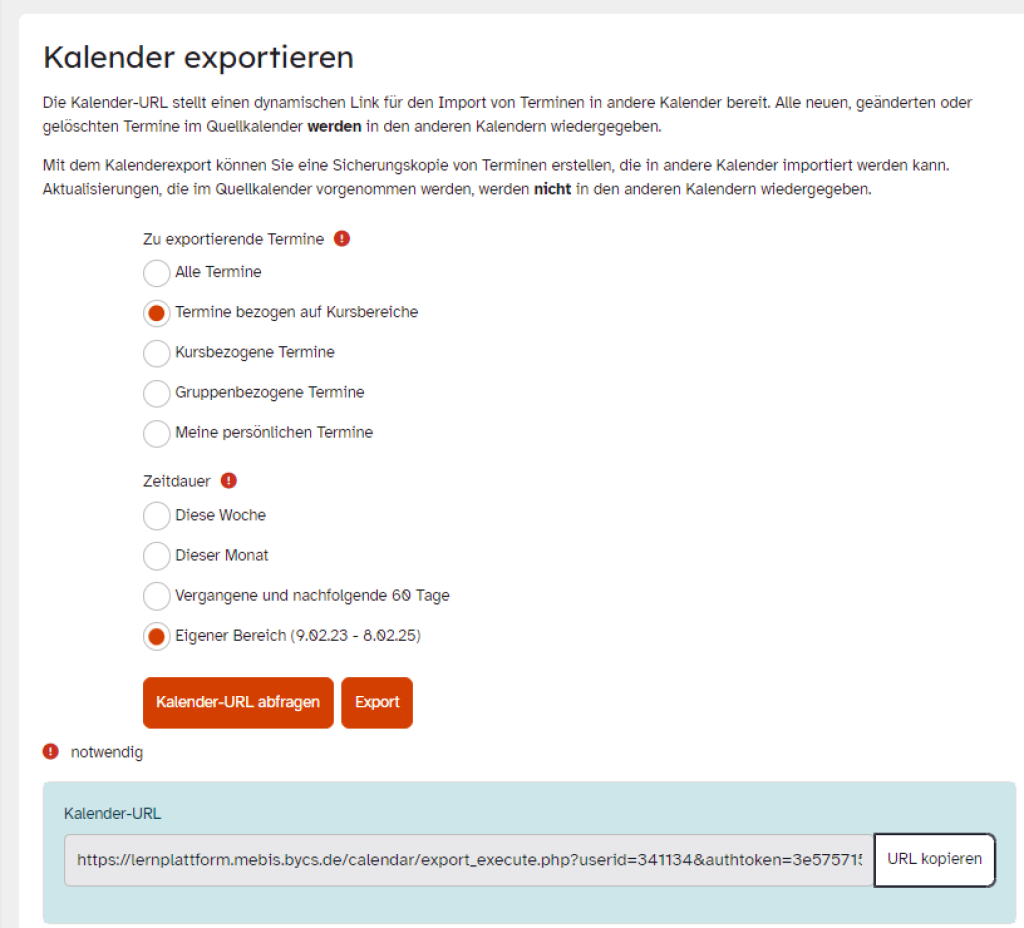 ByCS | Blöcke – Kalender - Termine exportieren