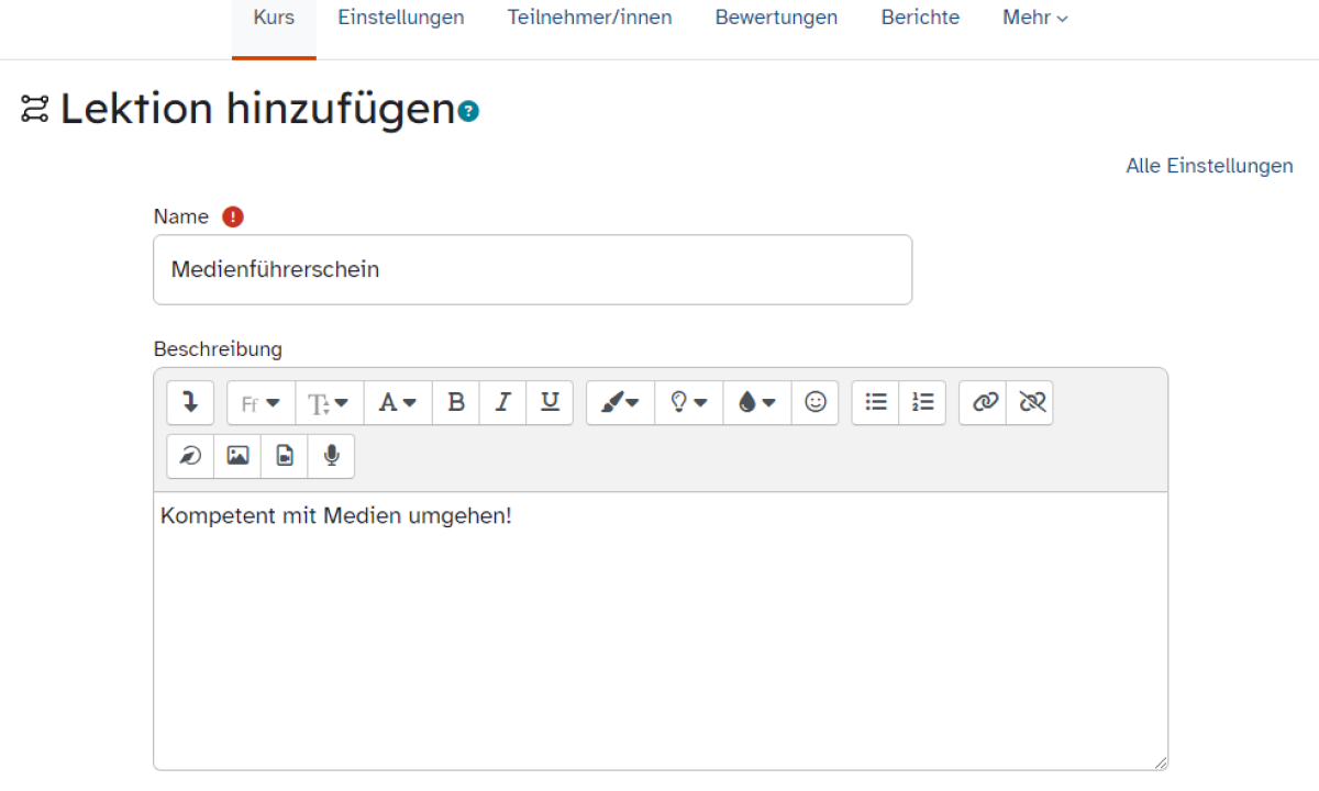 ByCS | Lektion anlegen