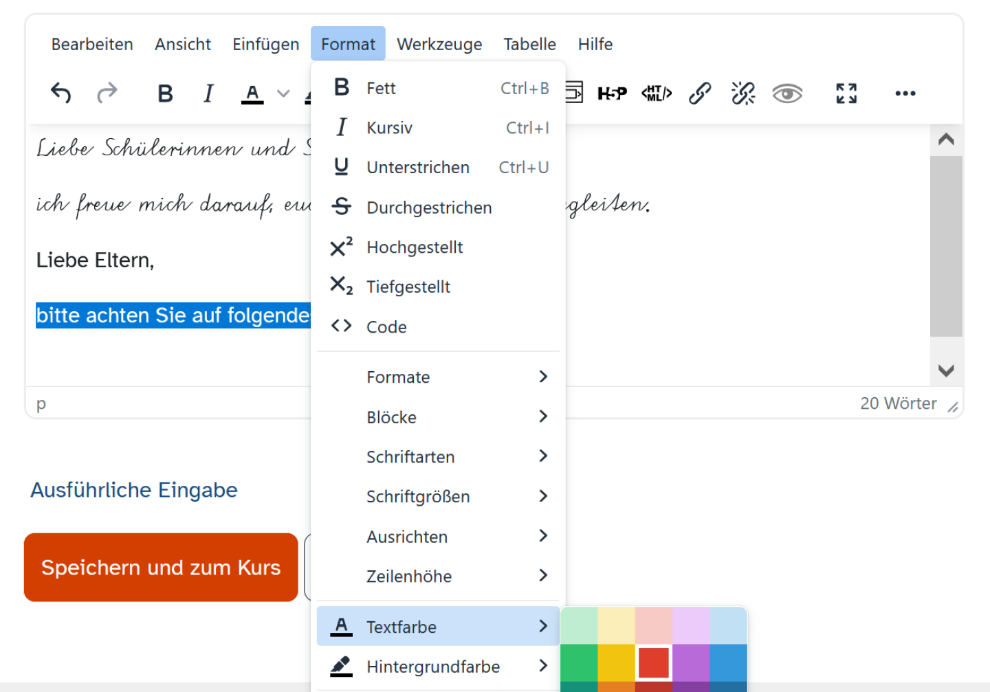 ByCS | Texteditor - Schrift farbig hervorheben