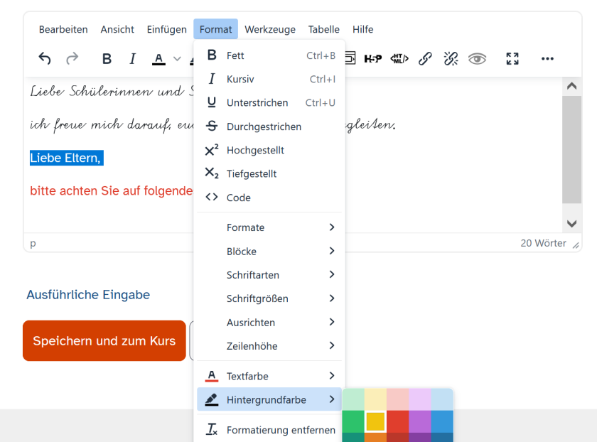 ByCS | Texteditor - Schrift farbig hervorheben