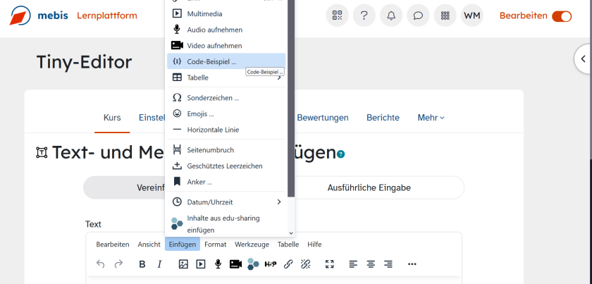 ByCS | Texteditor - Code-Blöcke nutzen