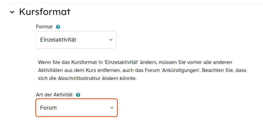 ByCS | Einzelaktivität (Kursformat) einstellen
