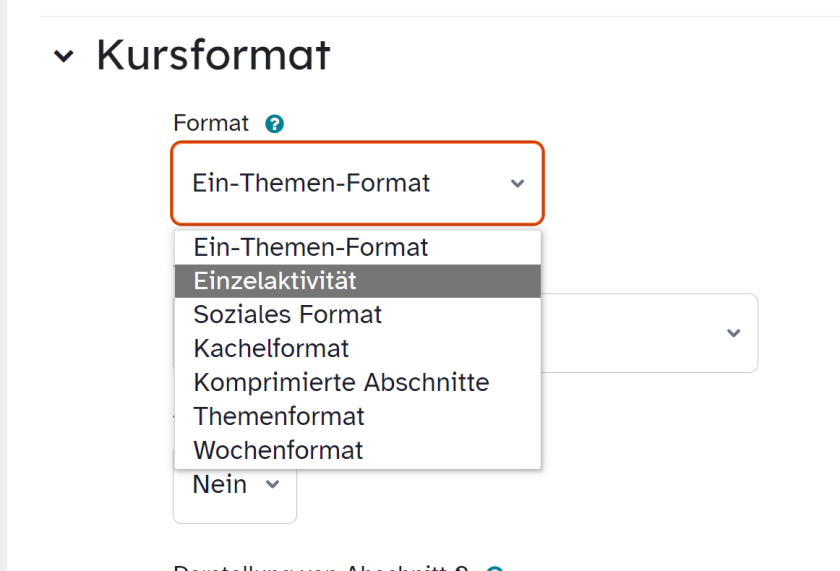ByCS | Einzelaktivität (Kursformat) einstellen