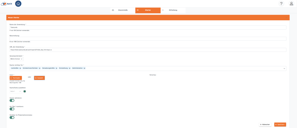 ByCS | Starter für VIDIS-Anwendung anlegen
